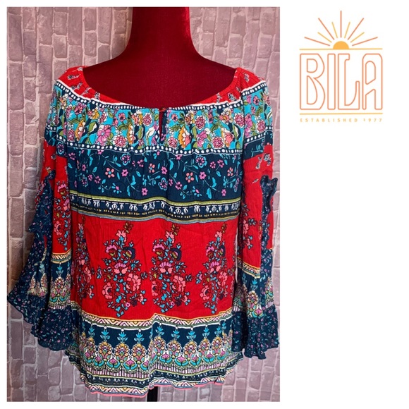 Bila | Tops | Colorful Boho Bellsleeve Peasant Top Bila | Poshmark